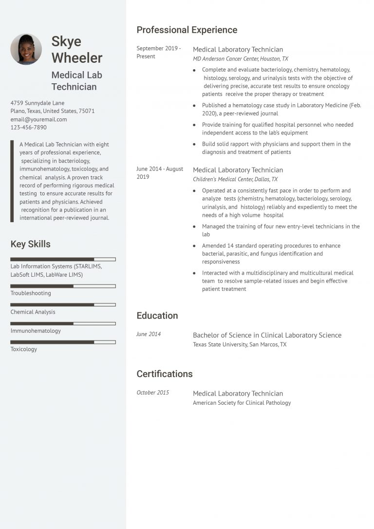 Lab Technician Resume Examples and Templates for 2025 - ResumeBuilder.com