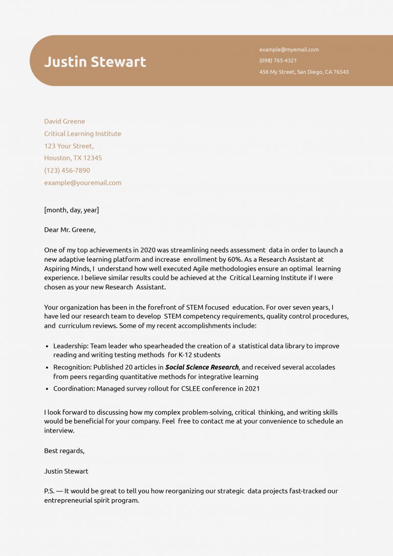 Academic Cover Letter Examples Research And Development Polymer