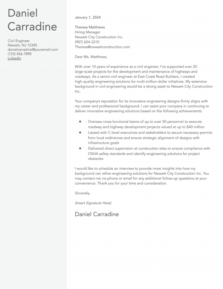 Civil Engineering Cover Letter Examples and Templates for 2024 ...