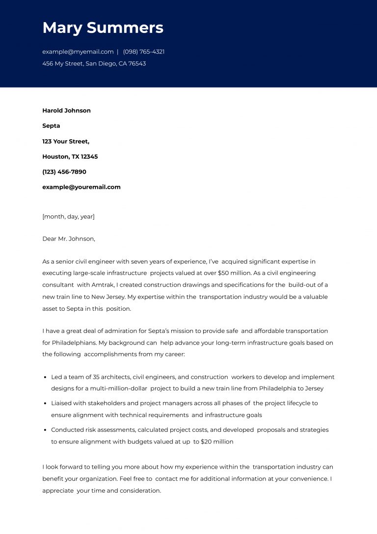 Civil Engineering Cover Letter Examples and Templates for 2025 ...