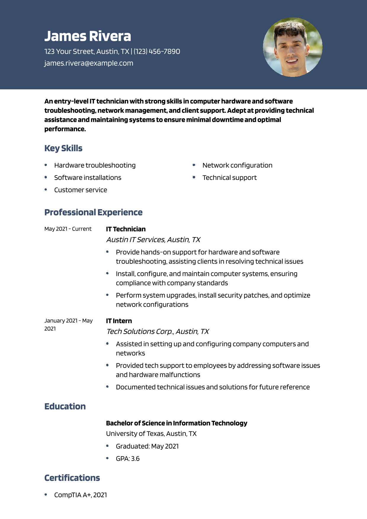 Entry-Level Information Technology Resume Examples and Templates for ...