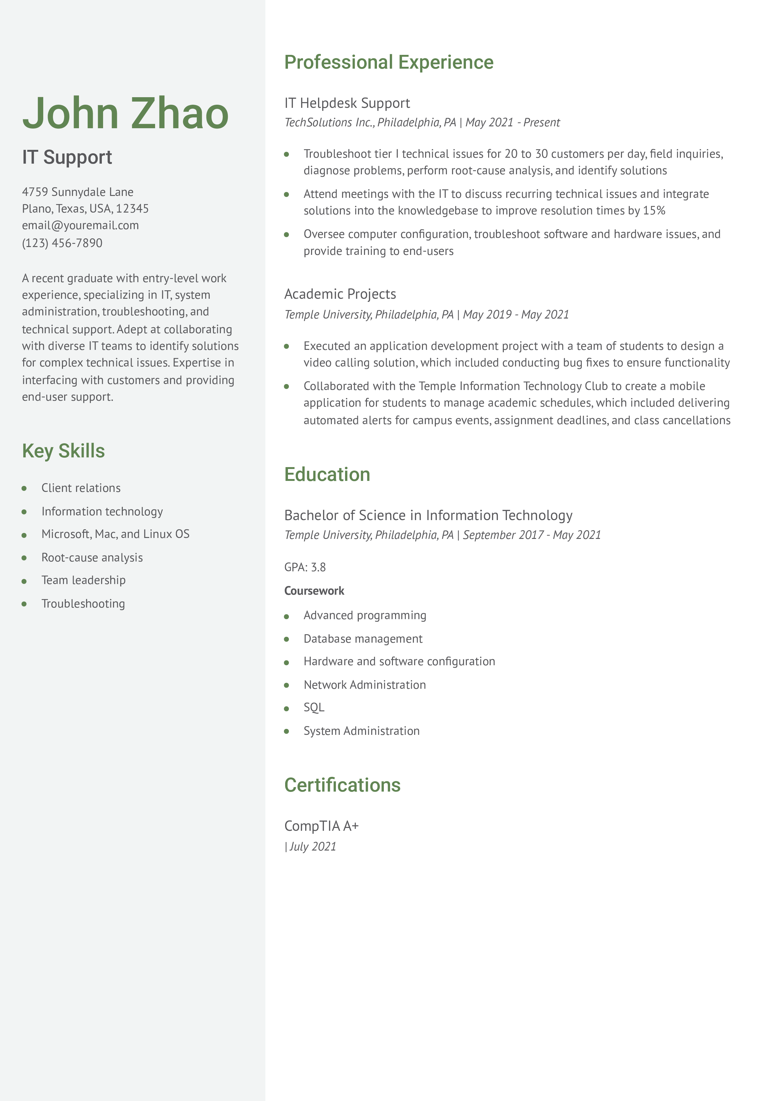 Entry-Level Information Technology Resume Examples and Templates for ...