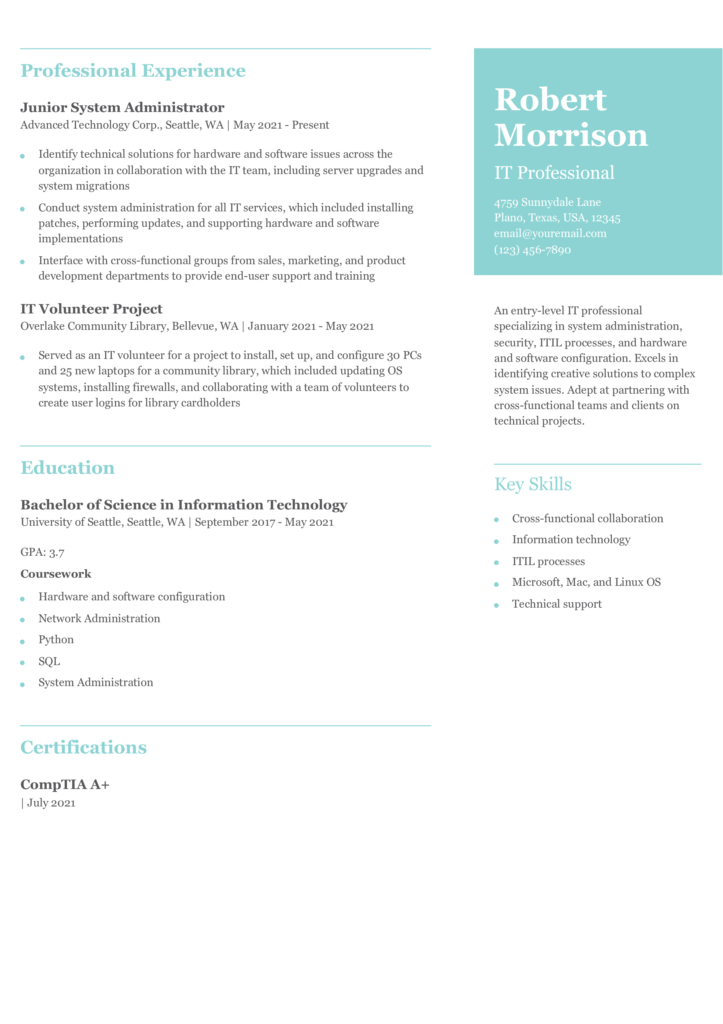 Entry-Level Information Technology Resume Examples and Templates for ...