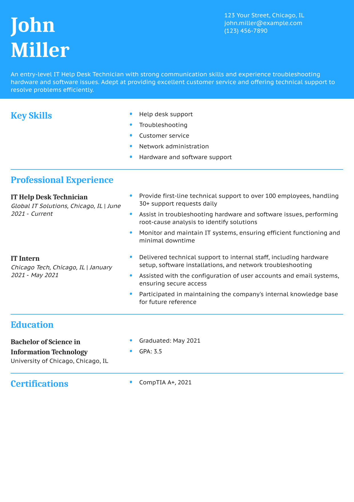 Entry-Level Information Technology Resume Examples and Templates for ...