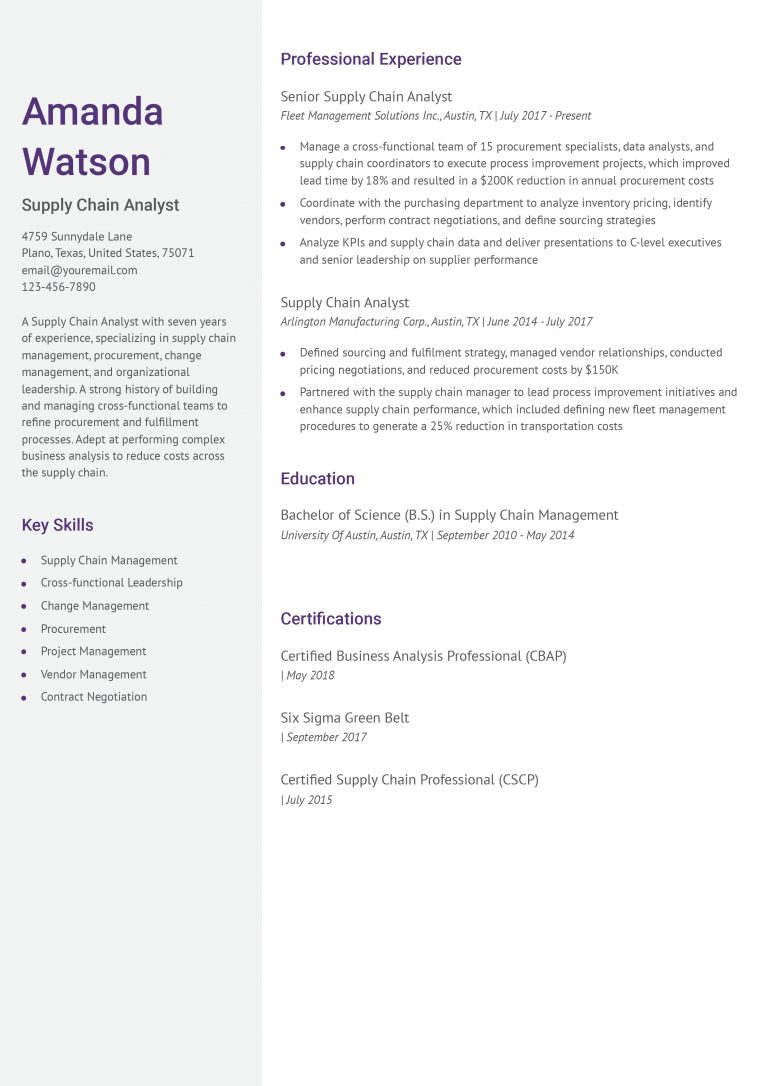 Best Supply Chain Analyst Resume Examples and Templates for 2026 ...