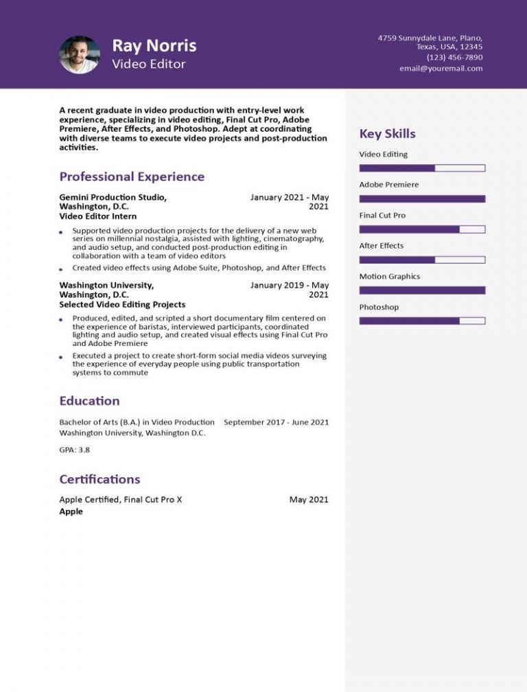 Video Editor Resume Examples and Templates for 2024 - ResumeBuilder.com