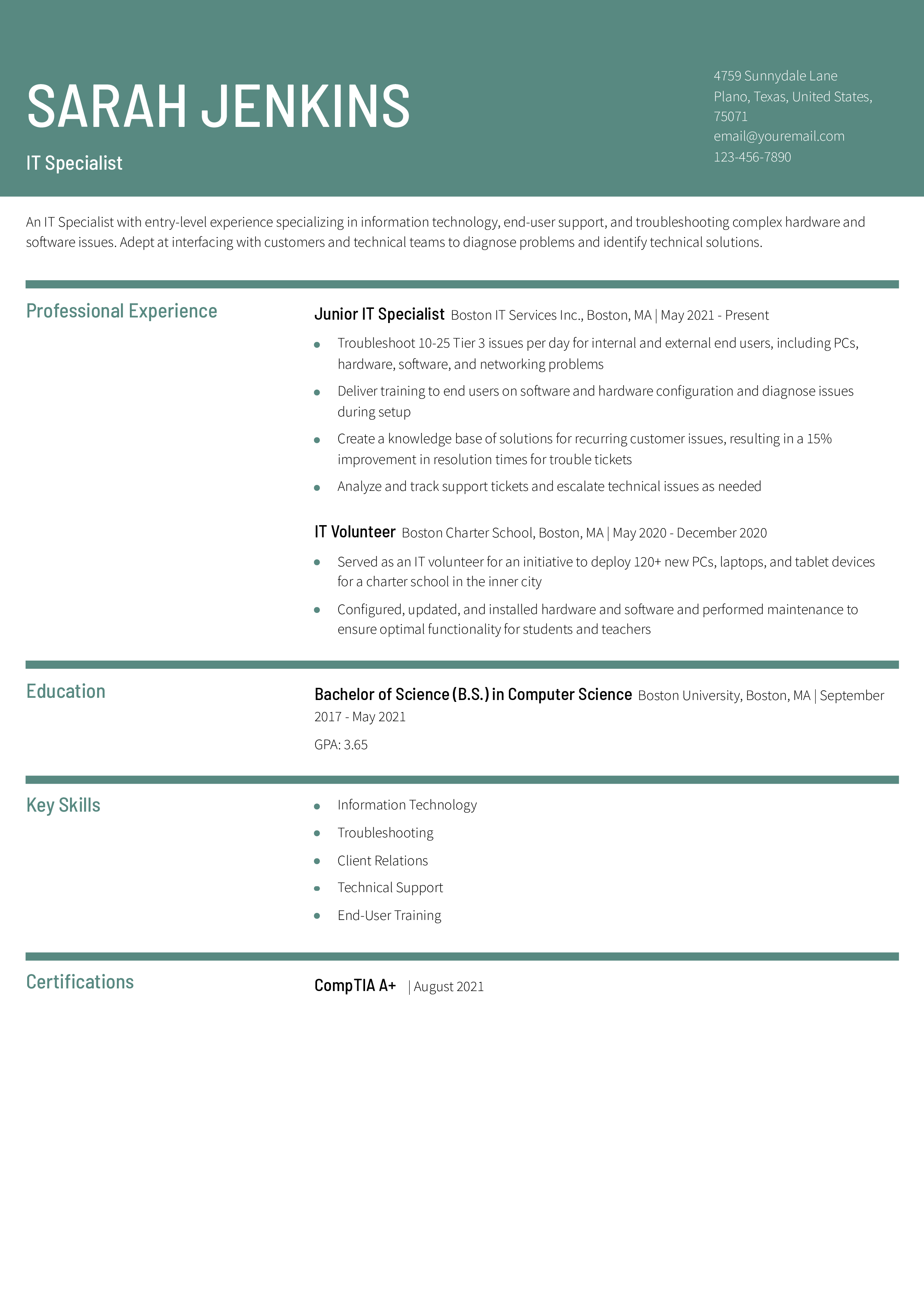 IT Specialist Resume Examples and Templates for 2024 - ResumeBuilder.com