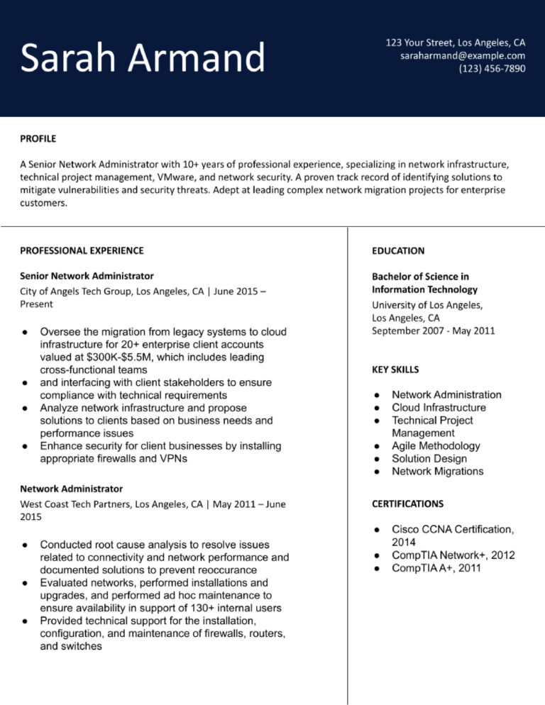 Network Administrator Resume Examples and Templates for 2024 ... Network Administrator Resume Examples and Templates for 2024 ...