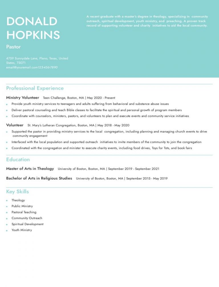 Pastor Resume Examples and Templates for 2024 - ResumeBuilder.com