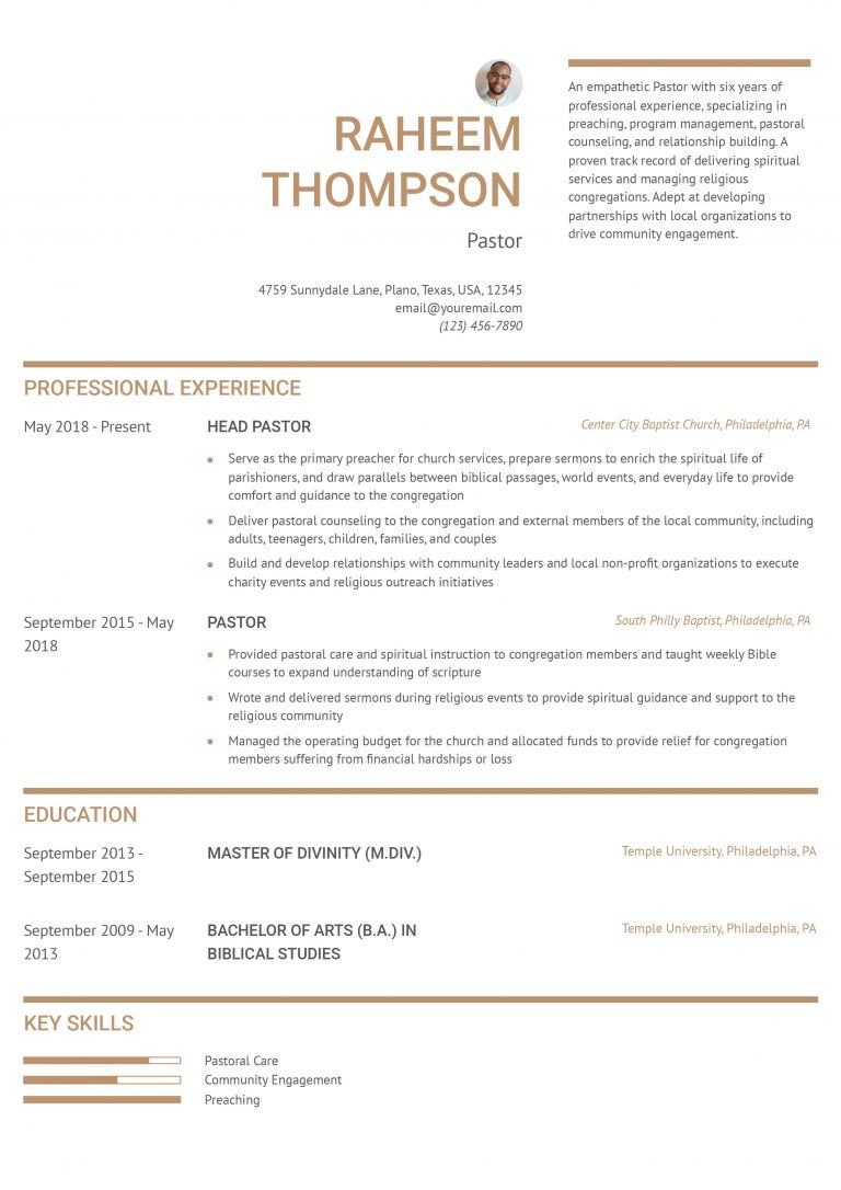 25 Pastor Resume Examples and Templates for 2025 - ResumeBuilder.com