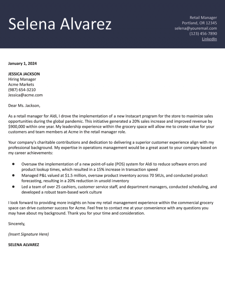 Retail Manager Cover Letter Examples and Templates for 2024 ...