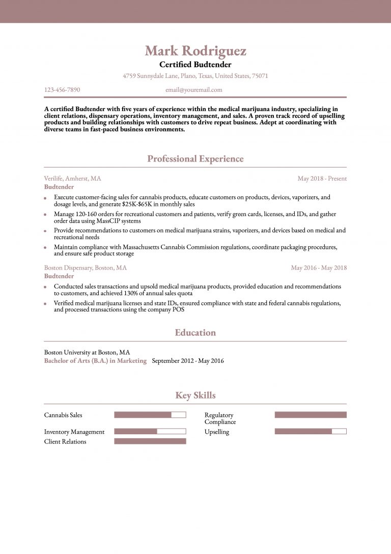 Budtender Resume Examples and Templates for 2024 - ResumeBuilder.com