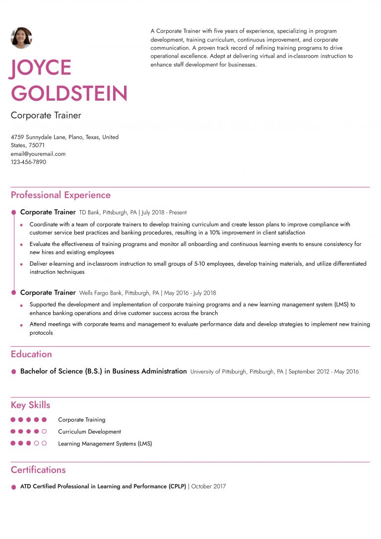 Corporate Trainer Resume Examples and Templates for 2025 ...