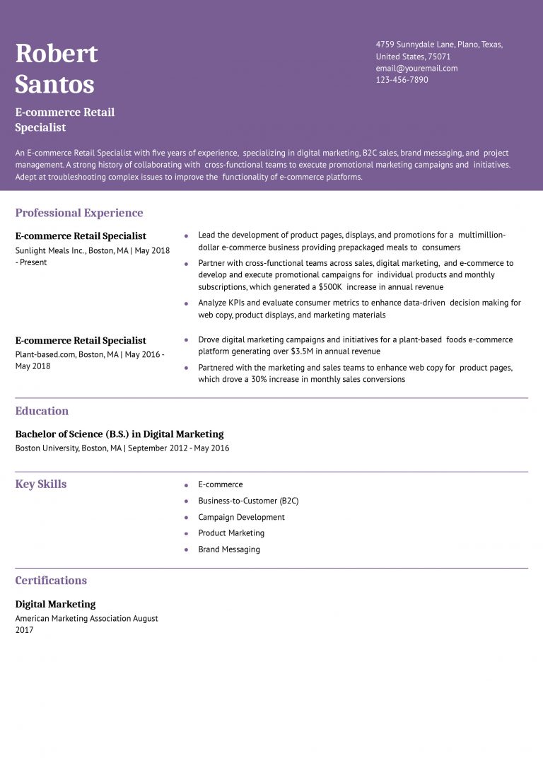 E-commerce Retail Resume Examples and Templates for 2025 ...