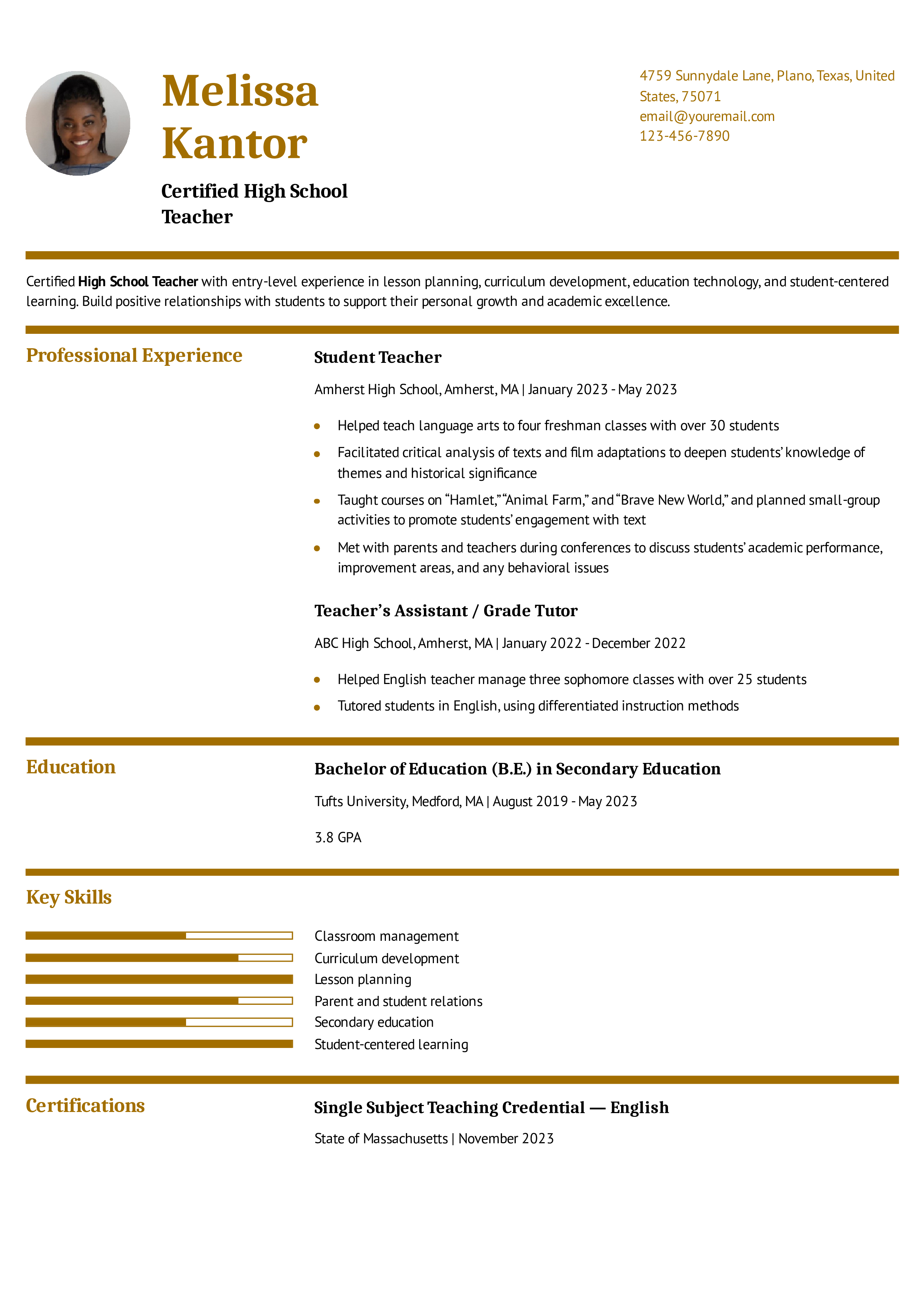 First-Year Teacher Resume Examples and Templates for 2024 ...
