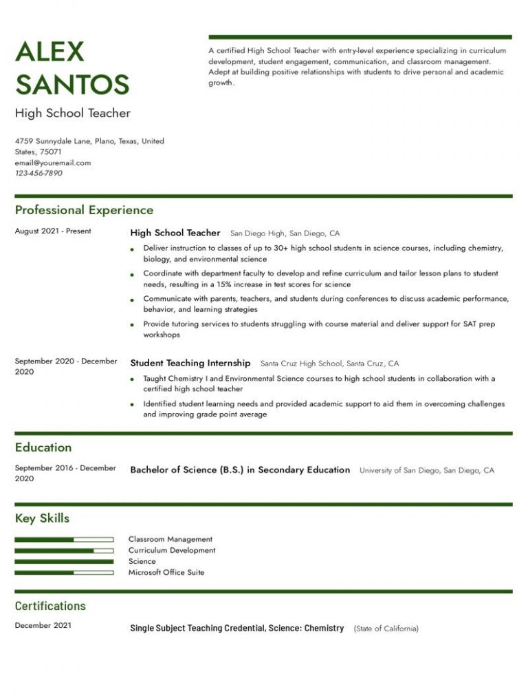 25 High School Teacher Resume Examples and Templates for 2025 ...