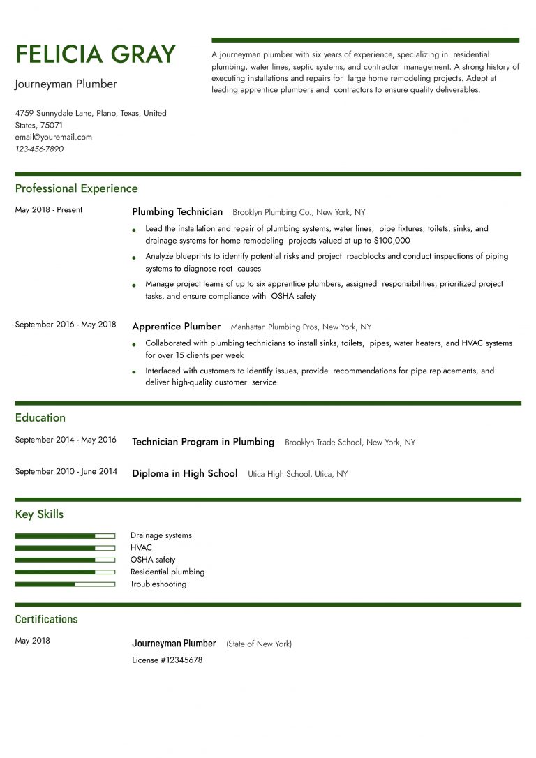 25 Best Plumber Resume Examples and Templates for 2026 - ResumeBuilder.com