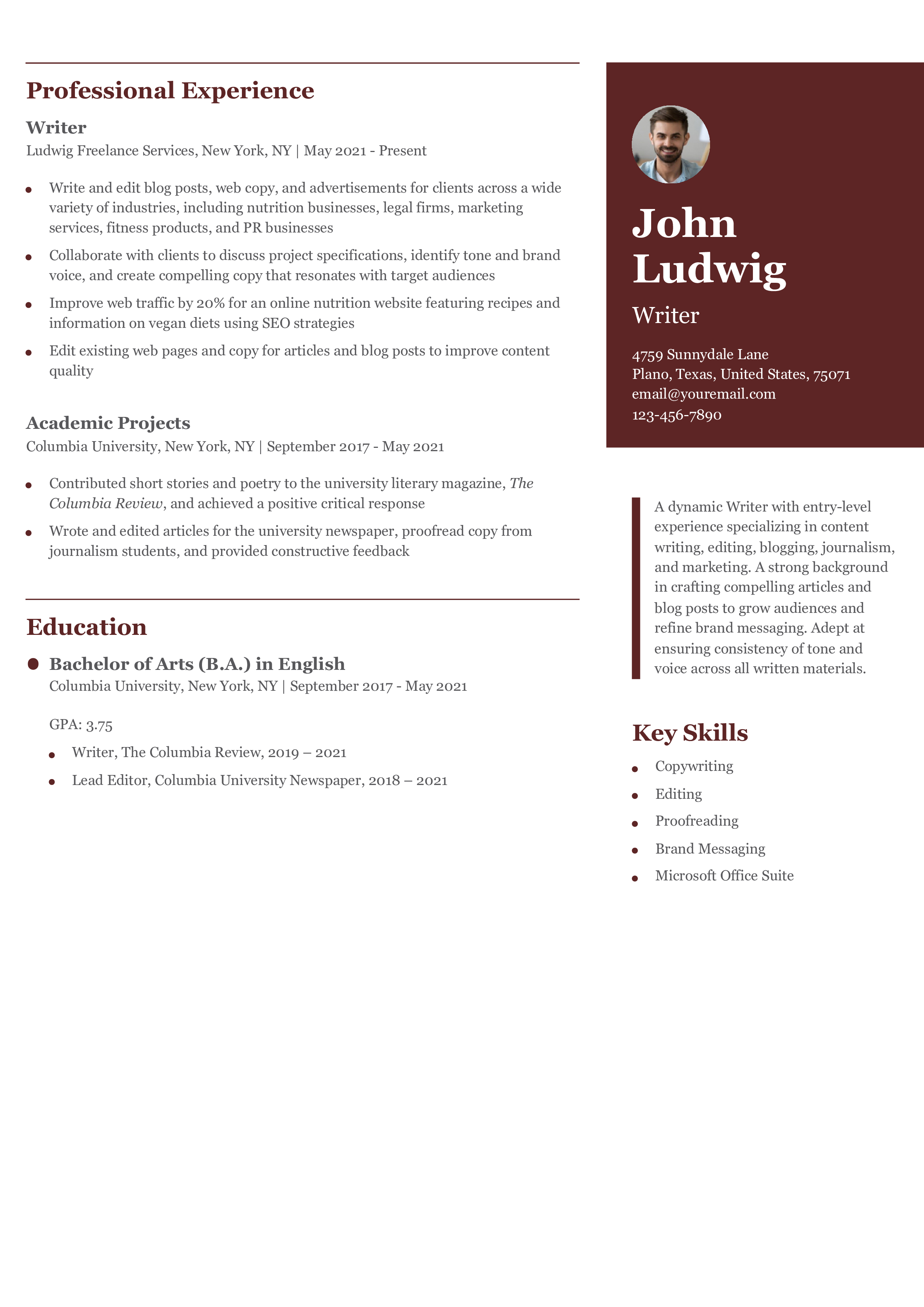 Writer Resume Examples and Templates for 2025 - ResumeBuilder.com