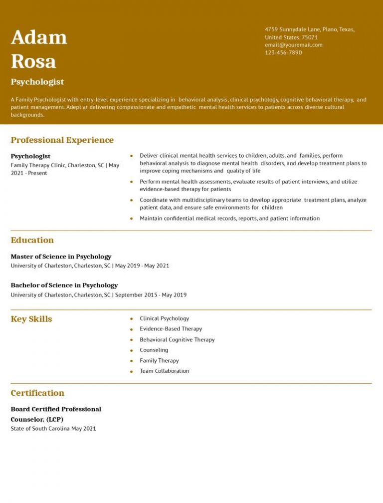 25 Best Psychology Resume Examples and Templates for 2026 ...