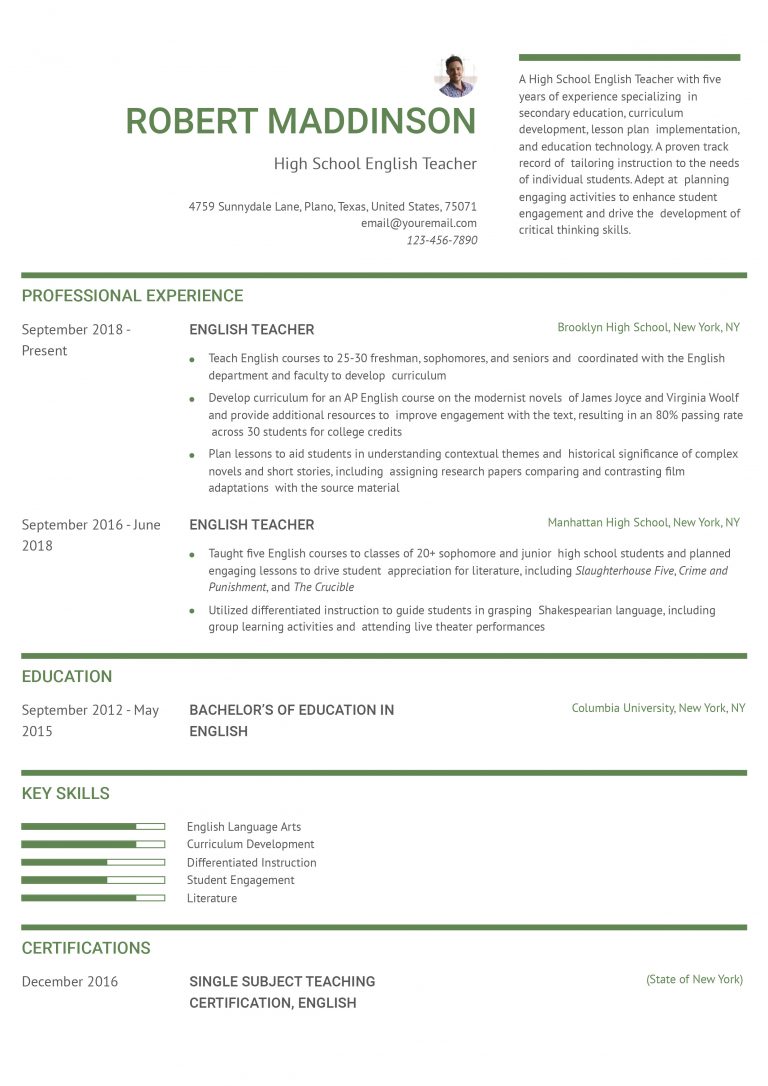English Teacher Resume Examples and Templates for 2024 - ResumeBuilder.com