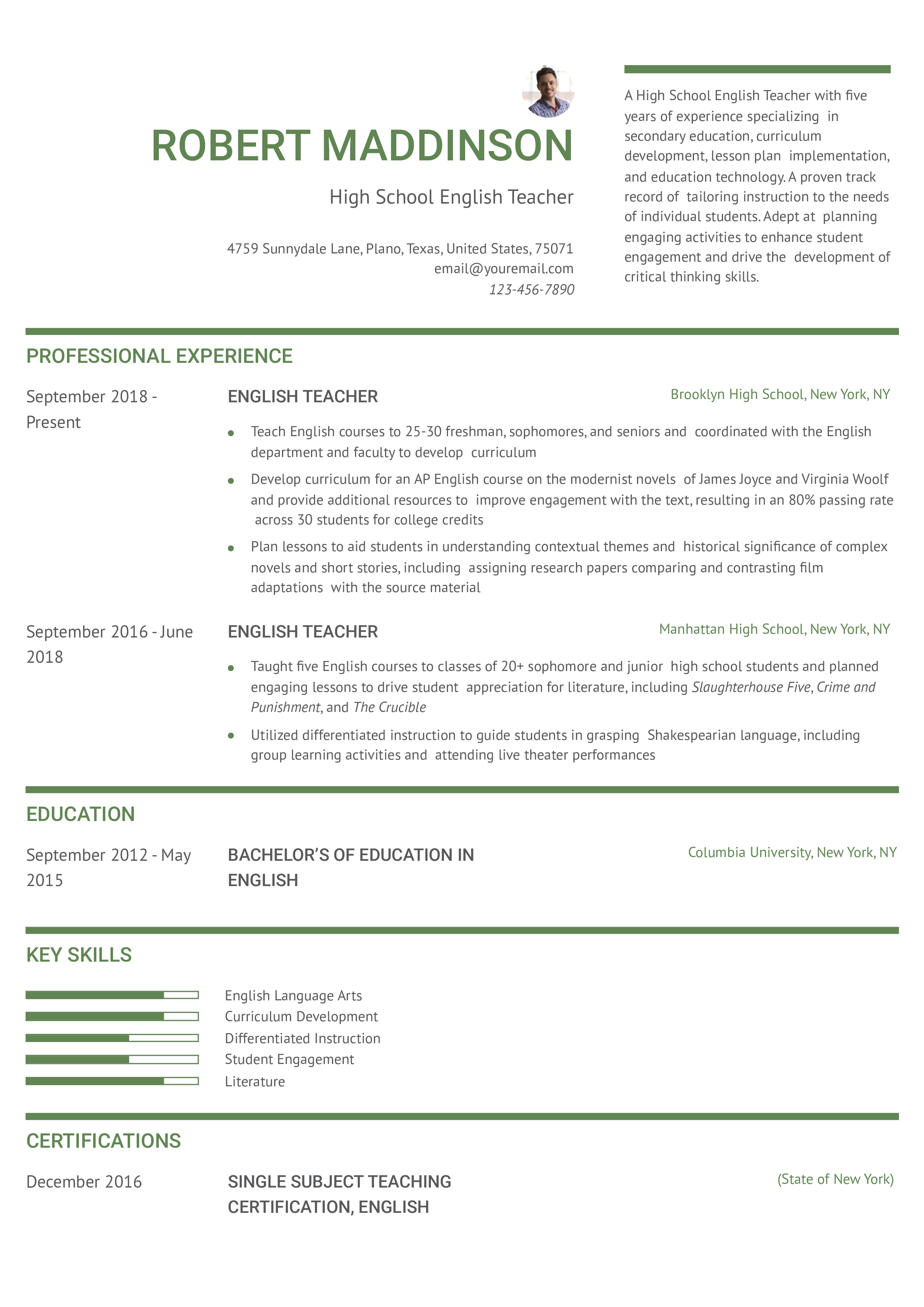 Elementary Teacher Resume Examples and Templates for 2025 ...