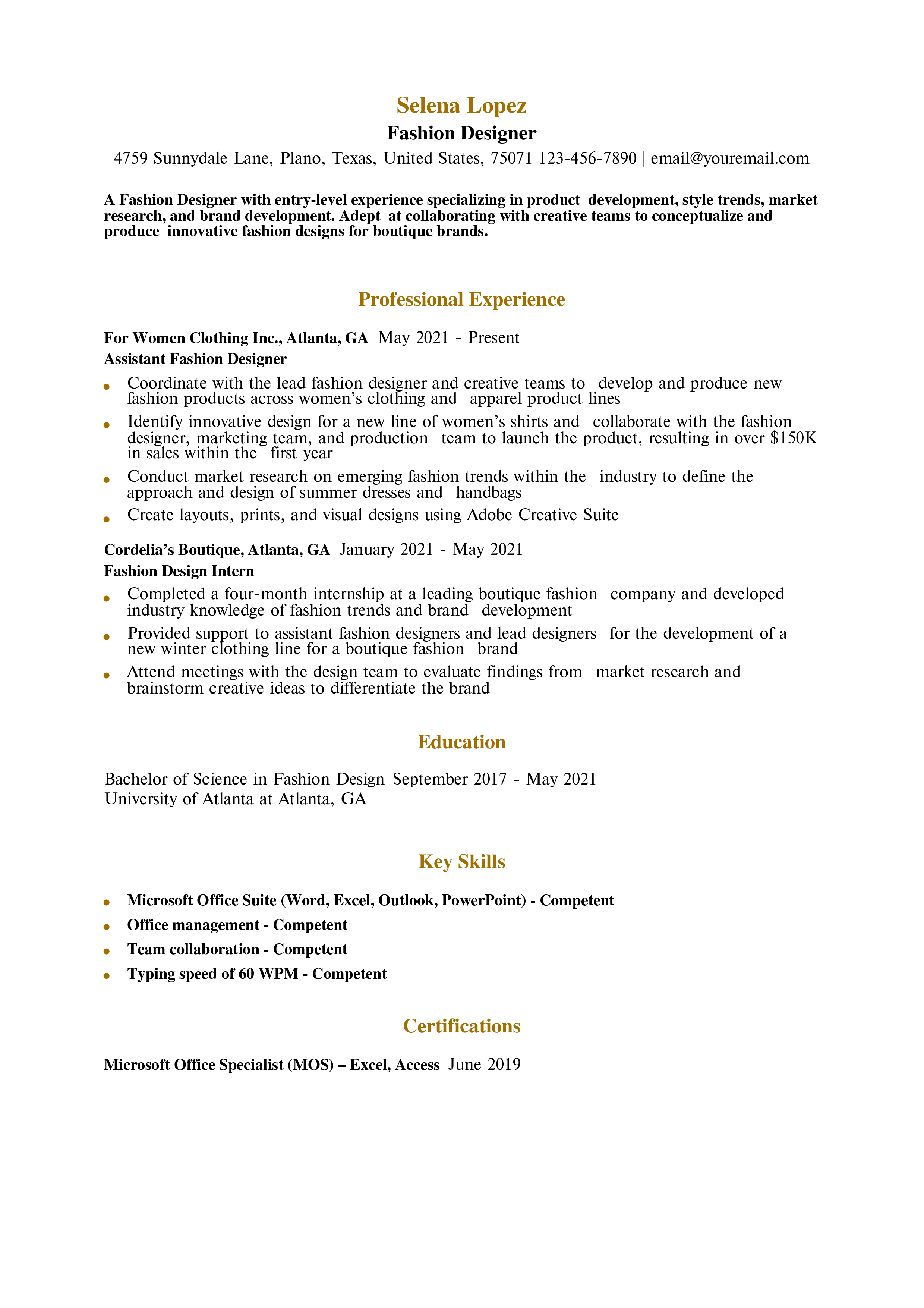 Fashion Designer Resume Examples and Templates for 2025 - ResumeBuilder.com