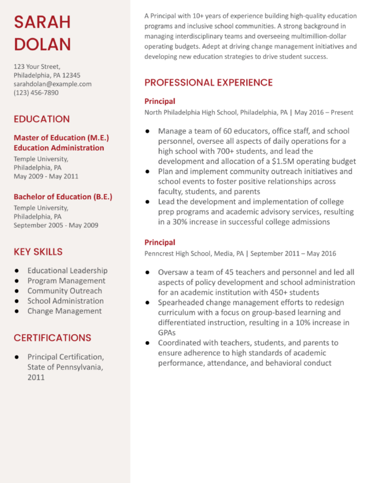 Principal Resume Examples And Templates For 2024 - Resumebuilder.com