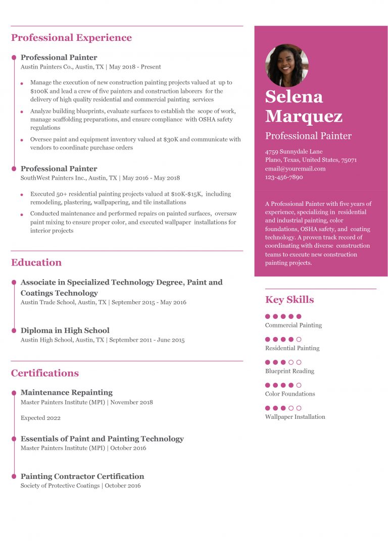 Best Professional Painter Resume Examples and Templates for 2025 ...