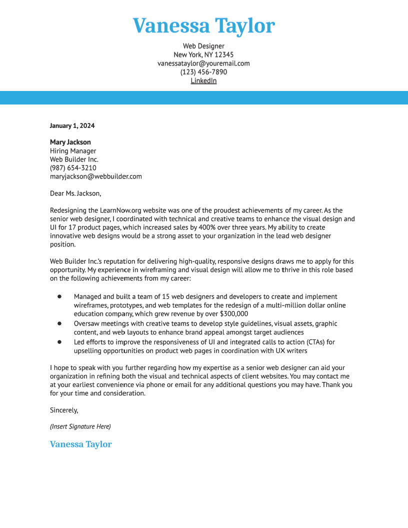 Web Designer Cover Letter Examples and Templates for 2024 ...