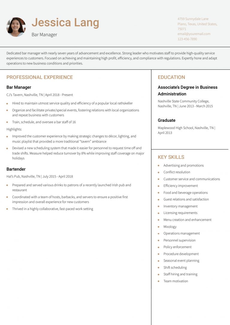 Bar Manager Resume Examples and Templates for 2024 - ResumeBuilder.com