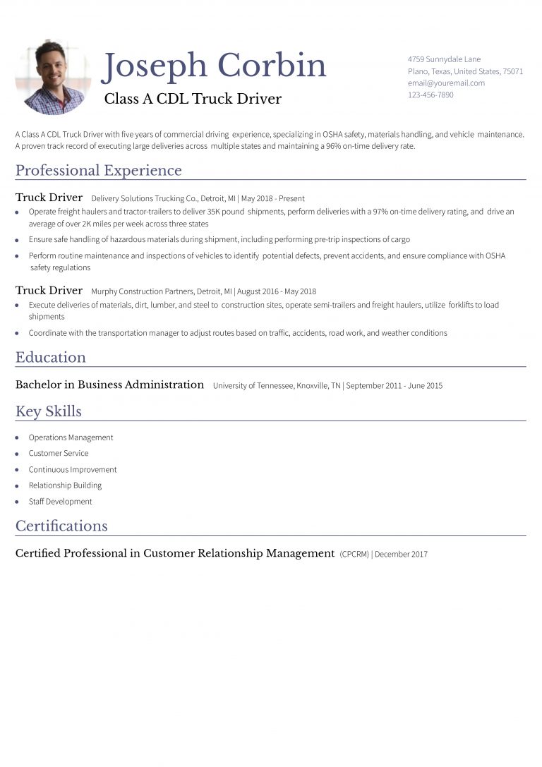 Best Contemporary Truck Driver Resume Examples and Templates for 2025 ...
