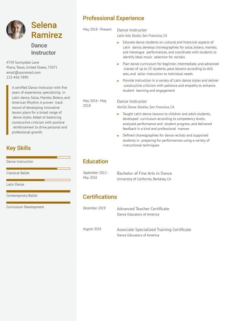 25 Best Dance Instructor Resume Examples and Templates for 2025 ...