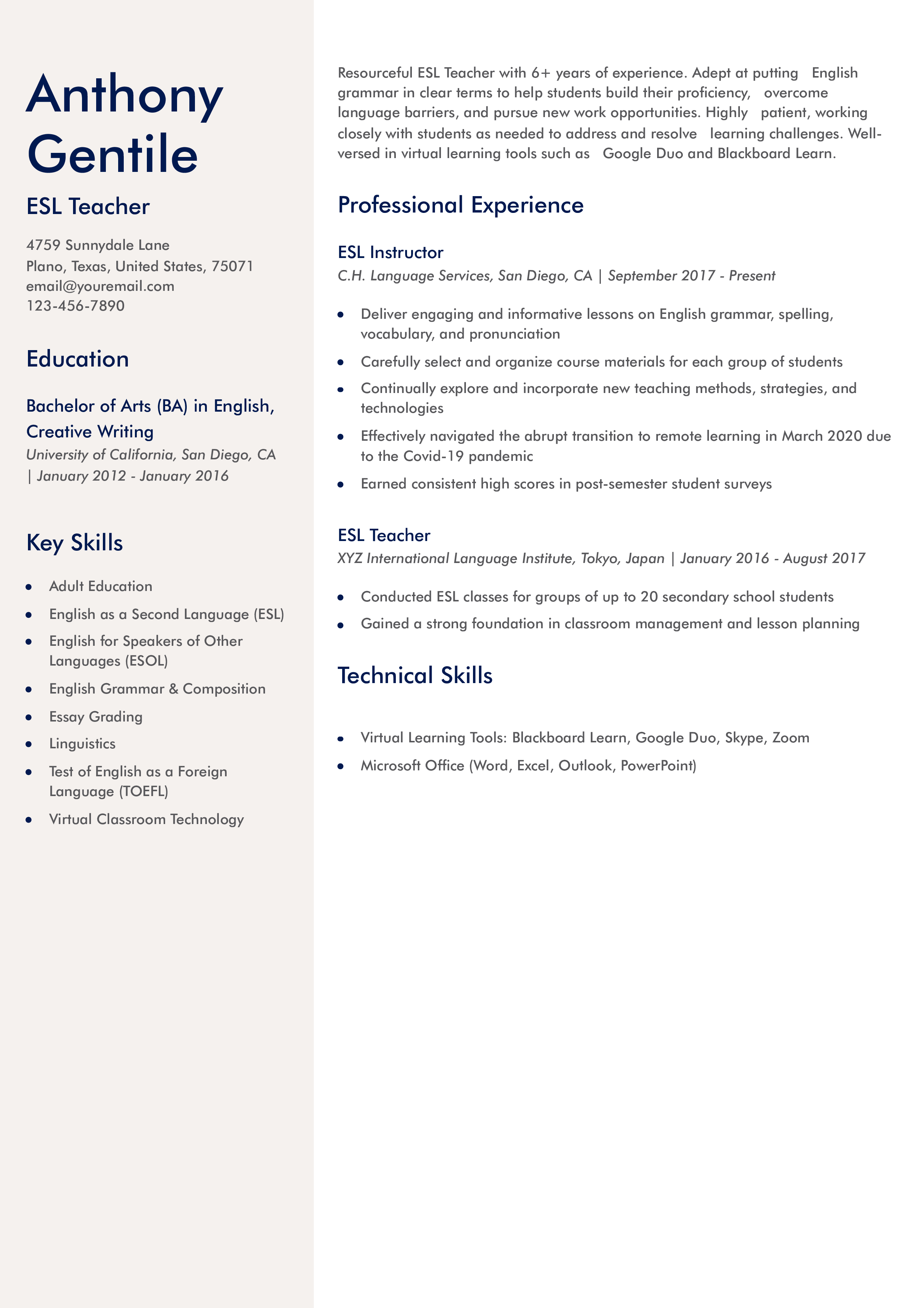 ESL Teacher Resume Examples and Templates for 2024 - ResumeBuilder.com