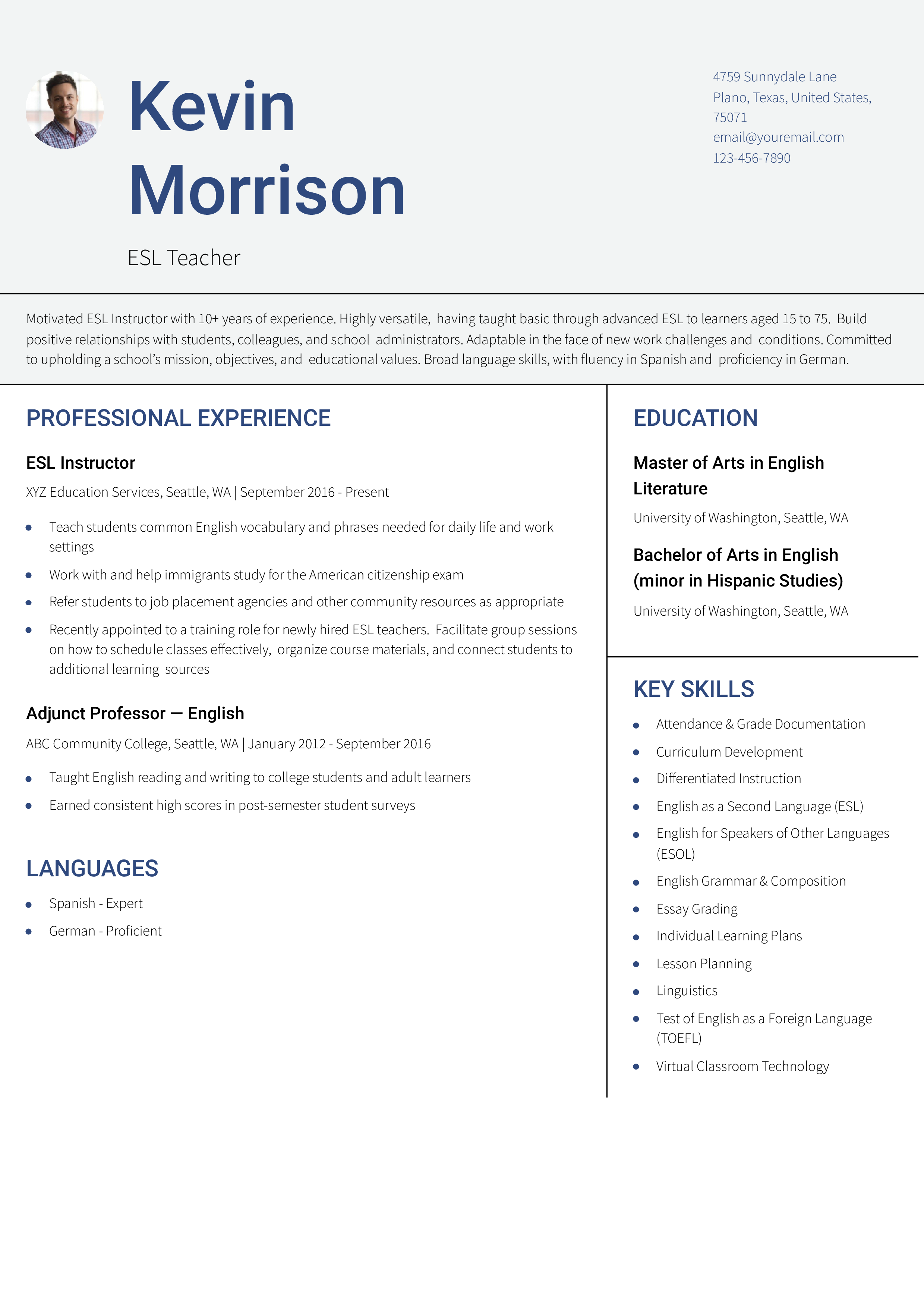 ESL Teacher Resume Examples and Templates for 2024 - ResumeBuilder.com