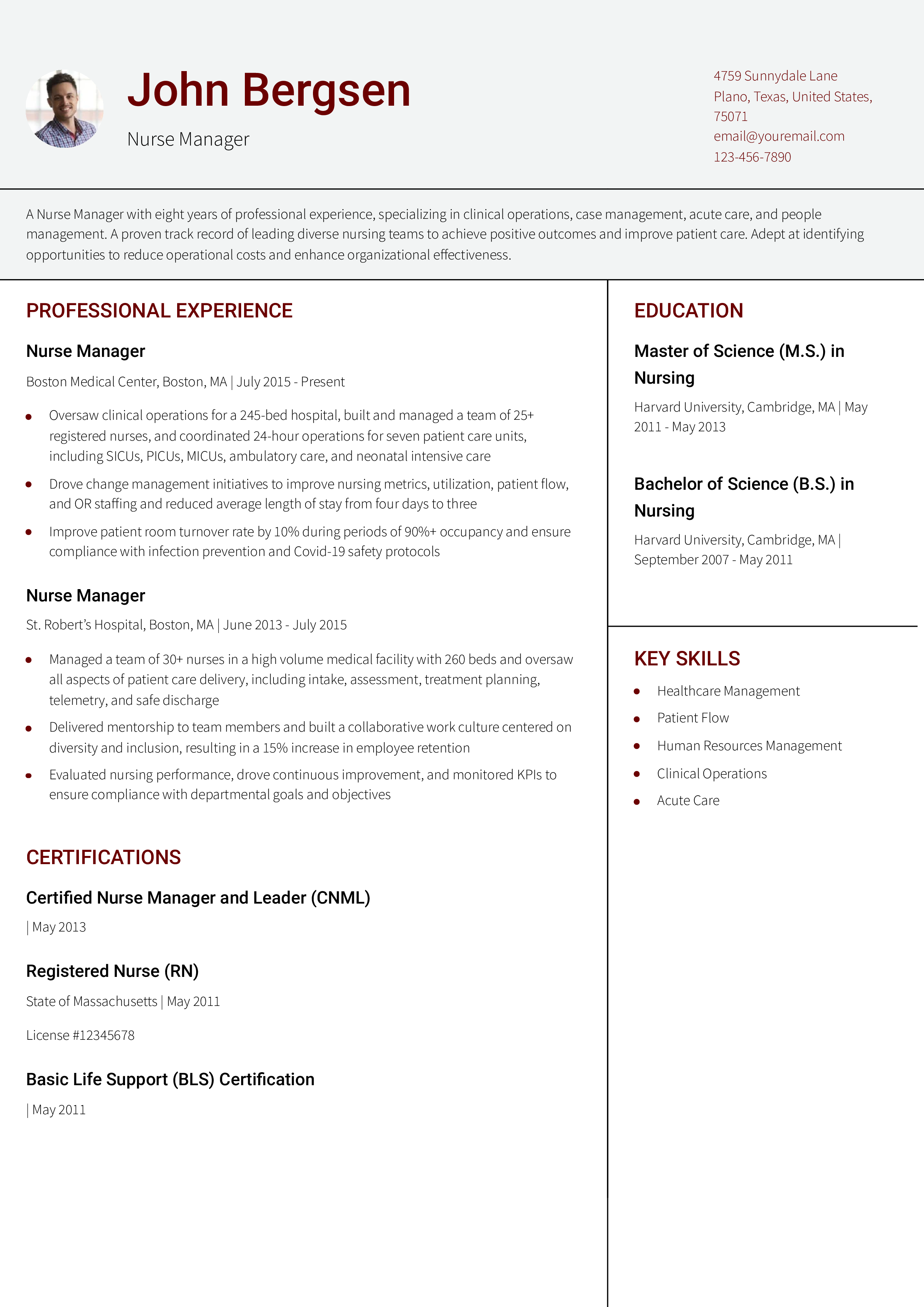 Nurse Manager Resume Examples and Templates for 2024 - ResumeBuilder.com