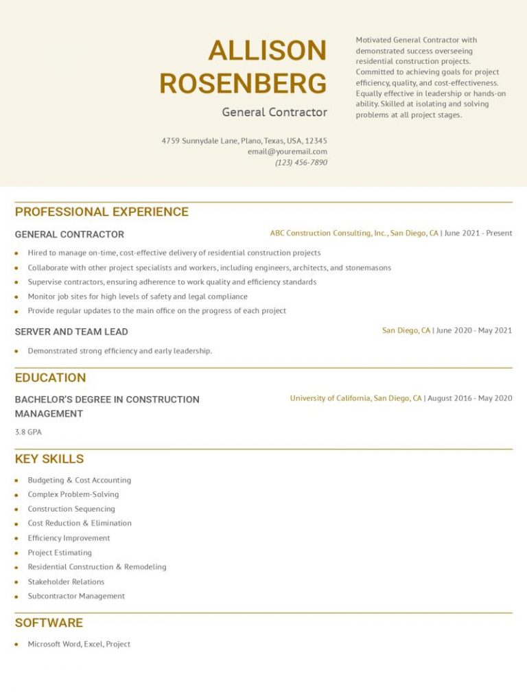 General Contractor Resume Examples and Templates for 2024 ...