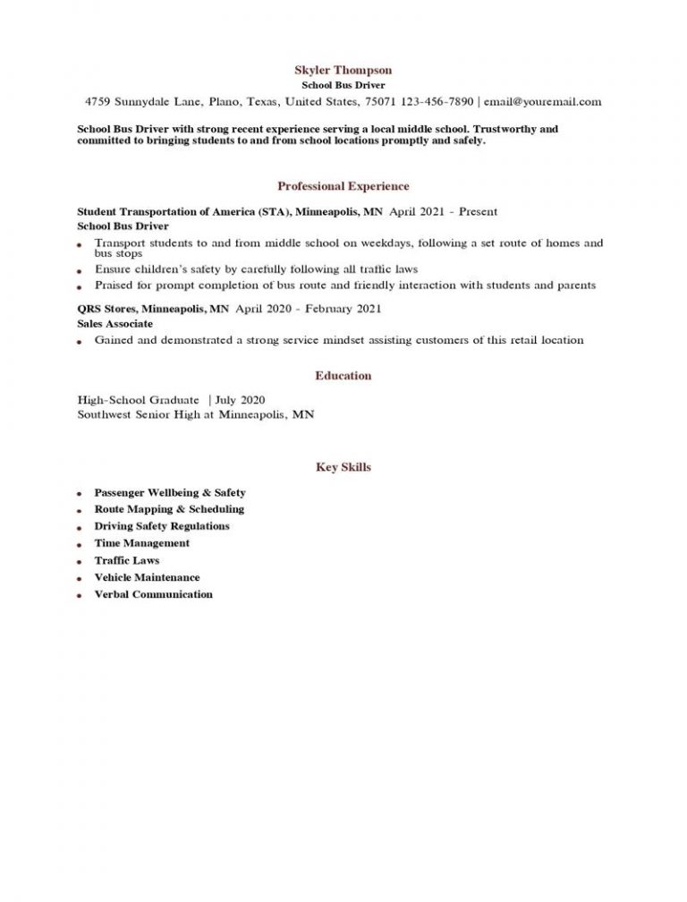 School Bus Driver Resume Examples and Templates for 2024 ...