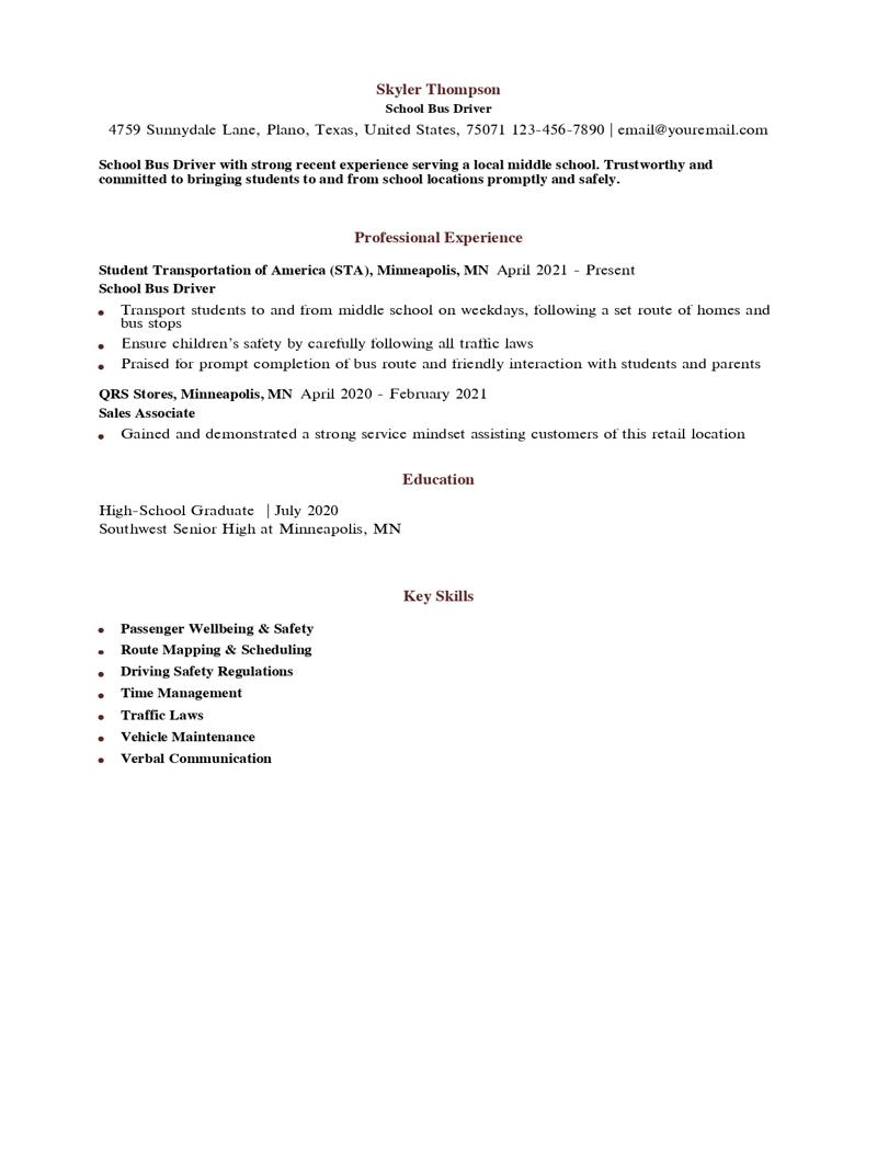 School Bus Driver Resume Examples and Templates for 2024 ...