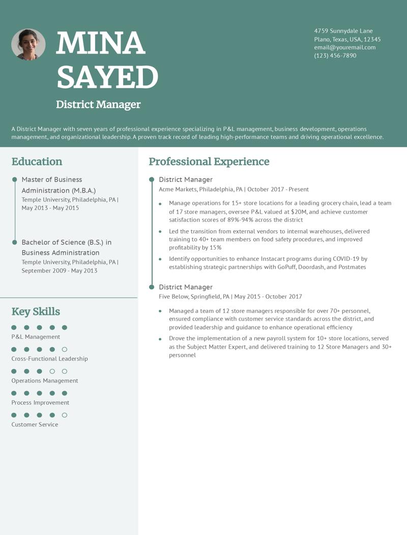 District Manager Resume Examples and Templates for 2024 - ResumeBuilder.com