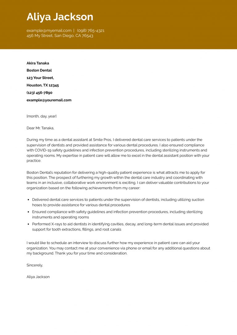 Entry-Level Dental Assistant Cover Letter Examples and Templates for ...