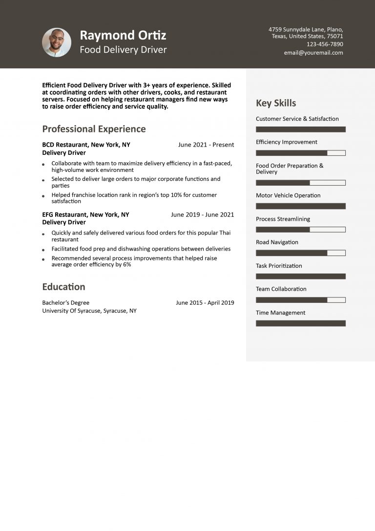 Best Food Delivery Driver Resume Examples and Templates for 2025 ...