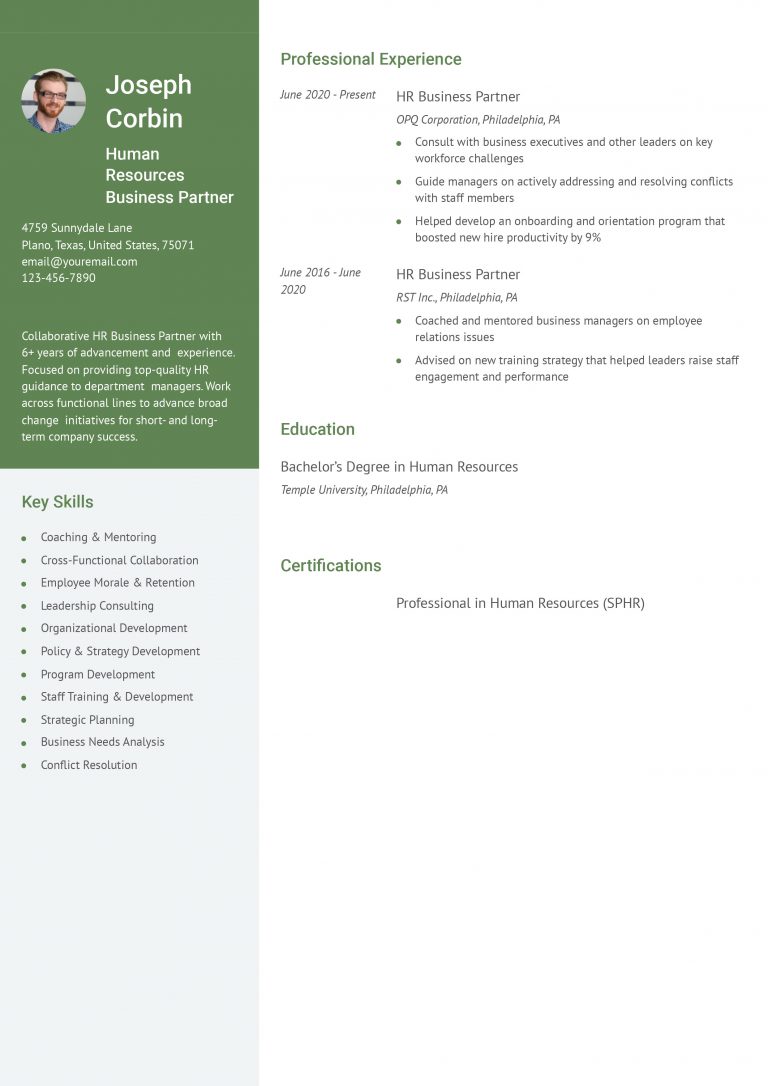 Best Human Resources Business Partner Resume Examples and Templates for ...