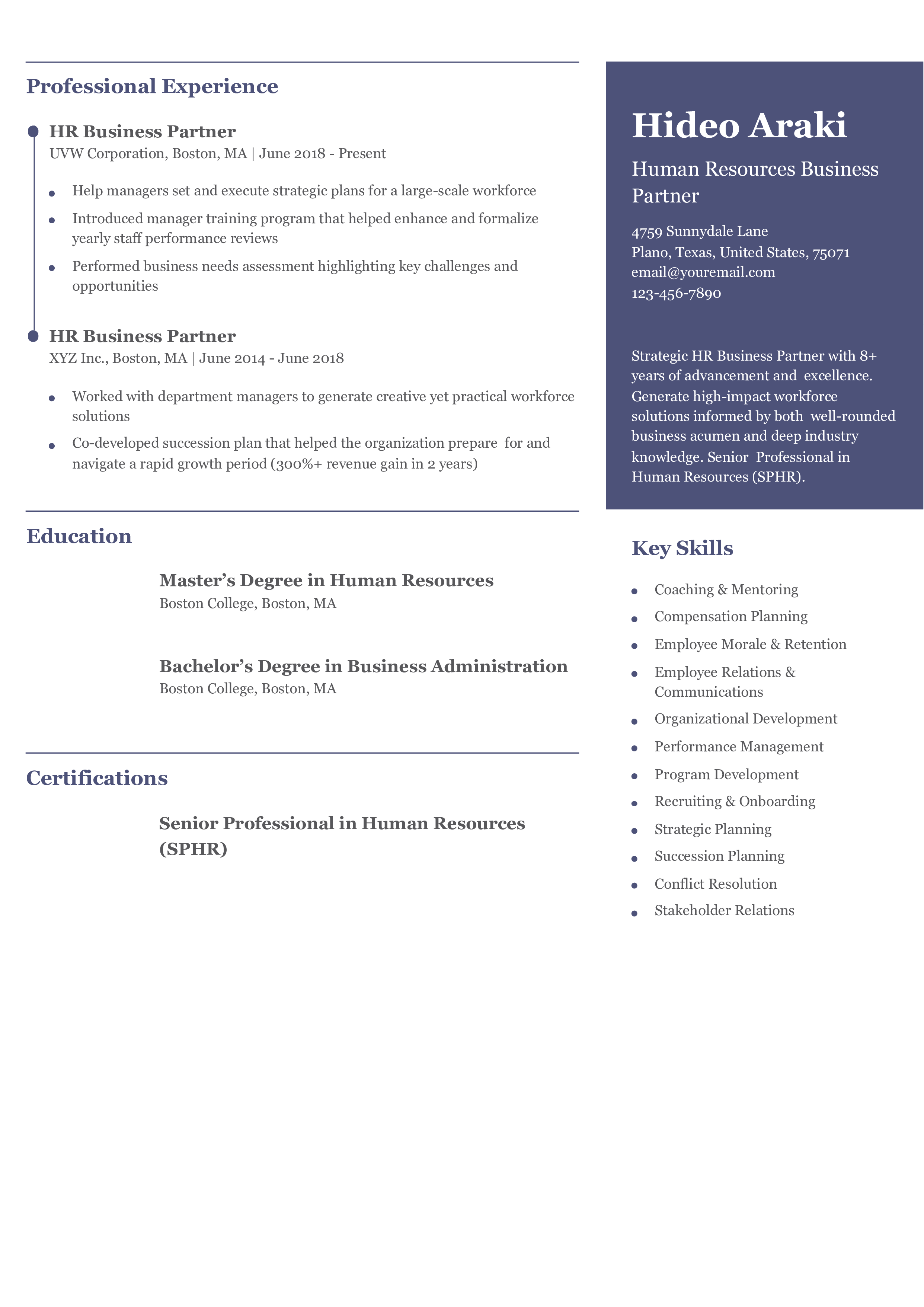 Human Resources Business Partner Resume Examples and Templates for 2024 ...