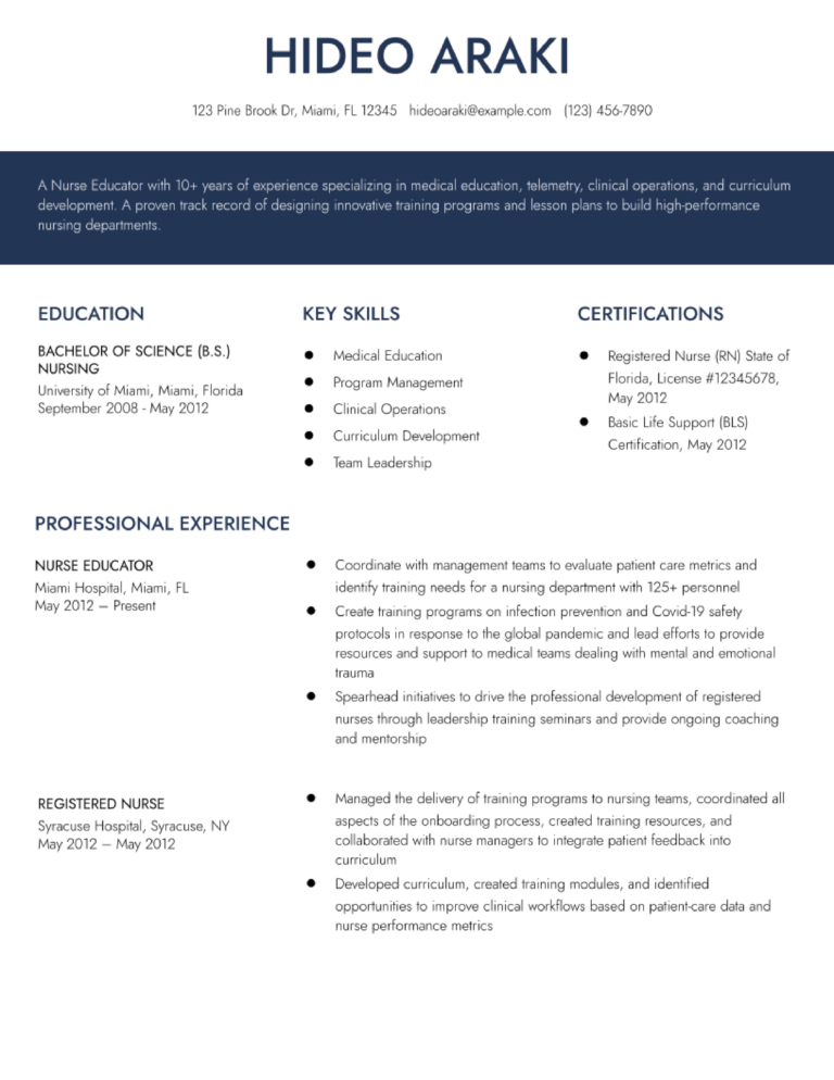 Nurse Educator Resume Examples and Templates for 2024 - ResumeBuilder.com Nurse Educator Resume Examples and Templates for 2024 - ResumeBuilder.com