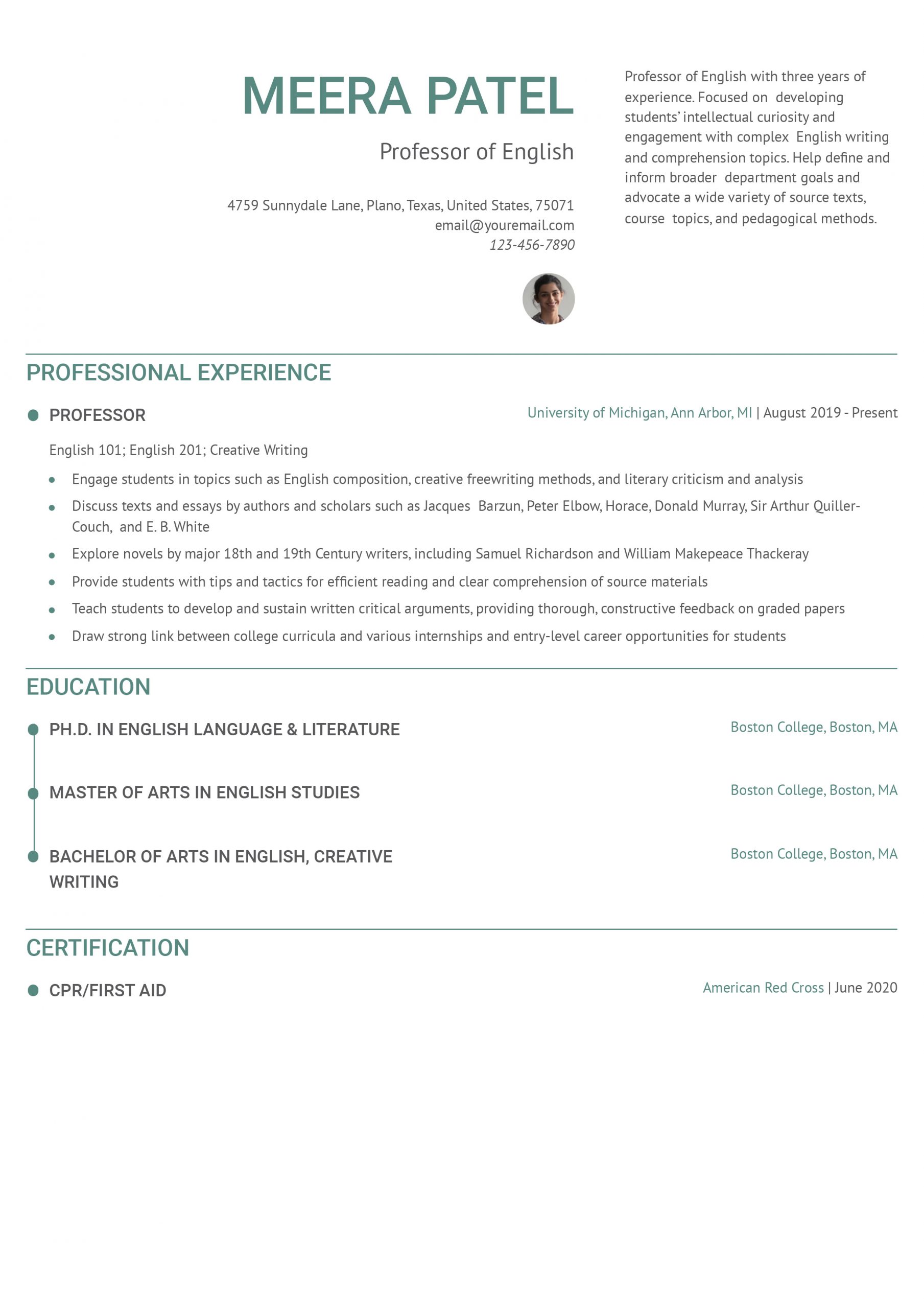 Professor Resume Examples and Templates for 2024 - ResumeBuilder.com