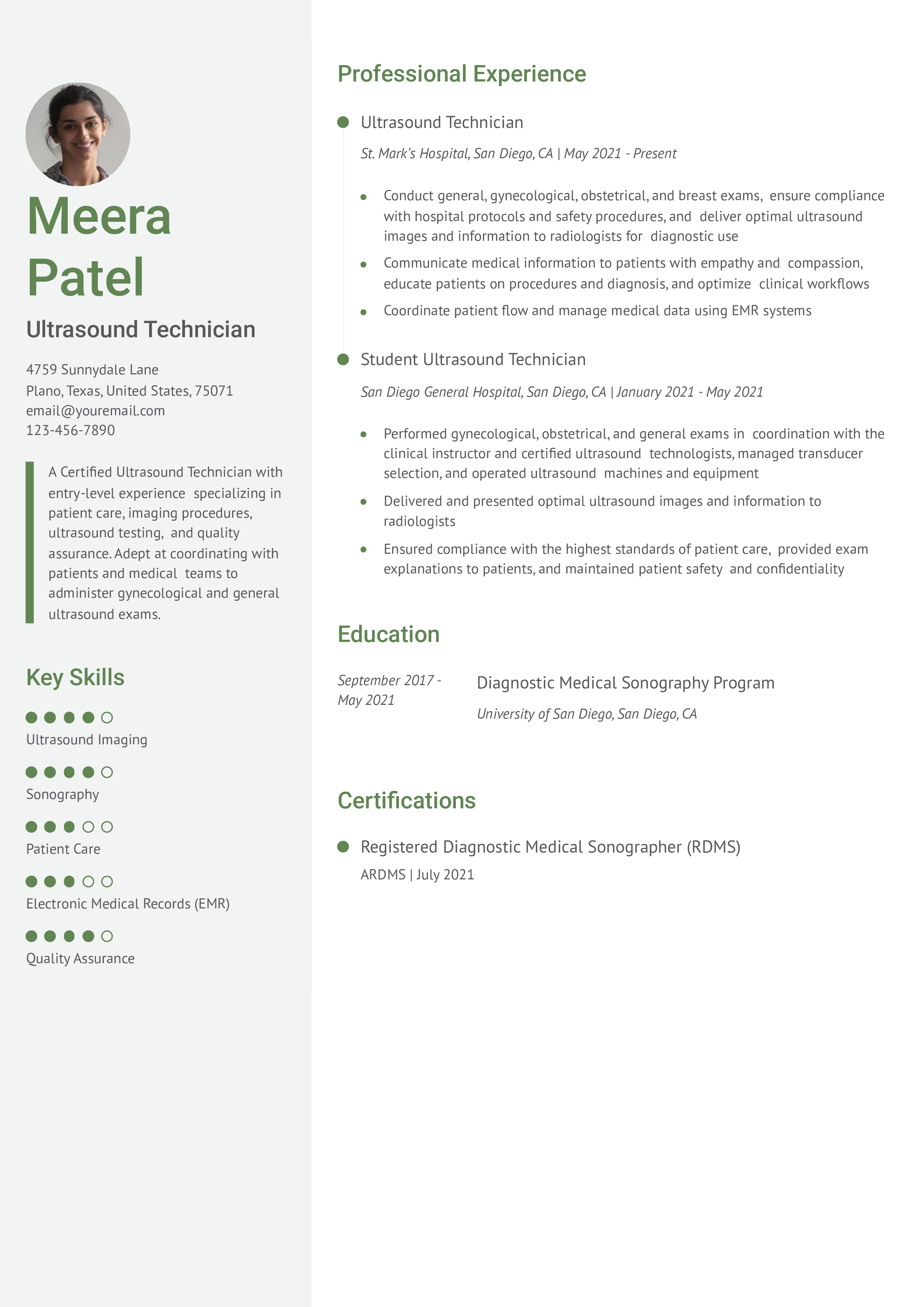 Ultrasound Technician Resume Ultrasound Tech Resume Samples | Velvet