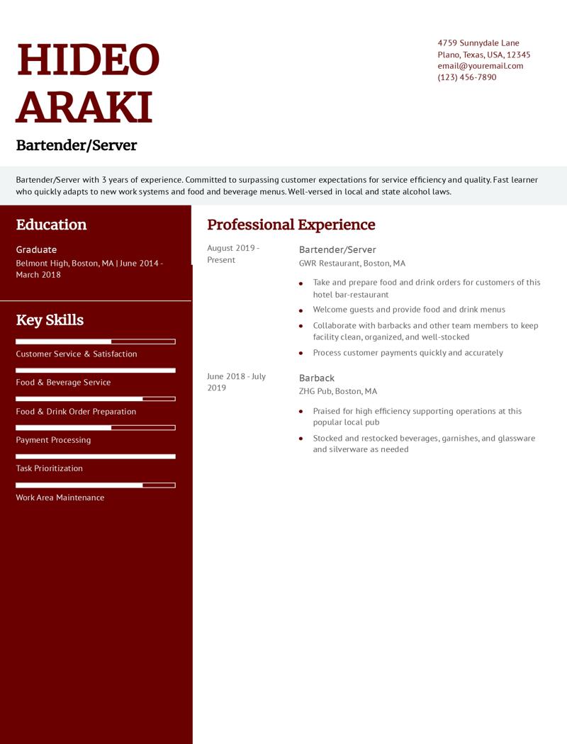 Bartender Server Resume Examples And Templates For 2024 Resumebuilder