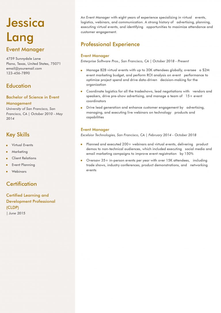 25 Best Event Manager Resume Examples and Templates for 2026 ...