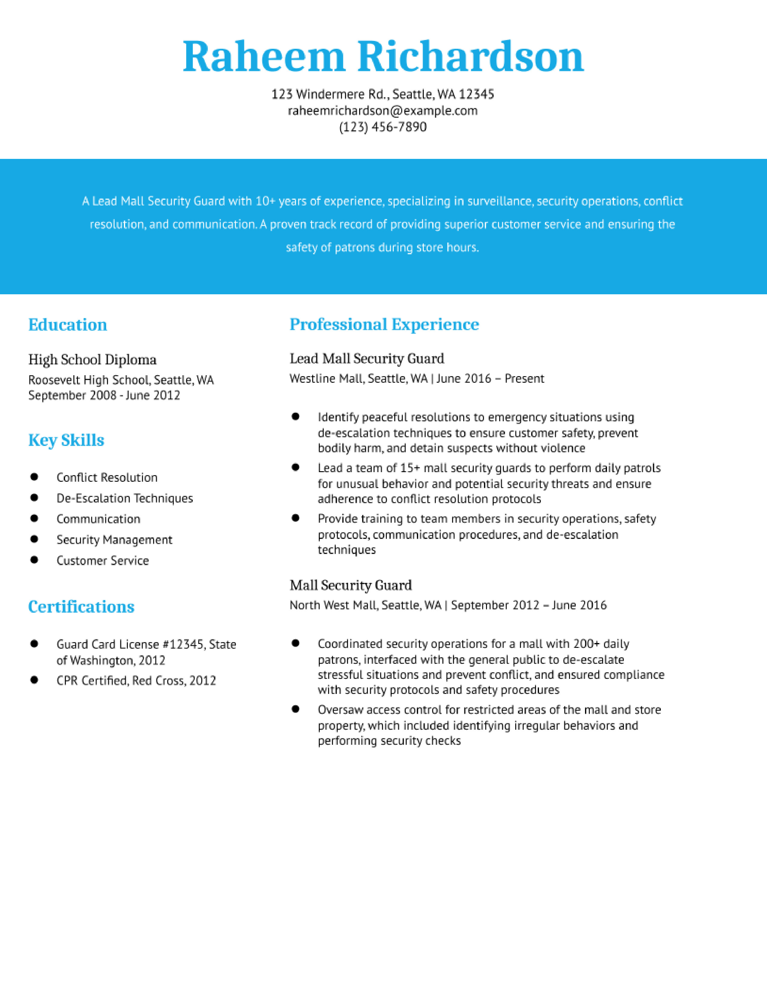 Mall Security Guard Resume Examples and Templates for 2024 ...