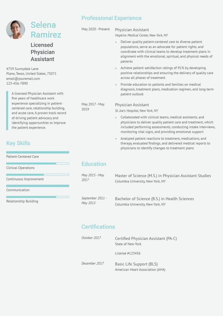 Physician Assistant Resume Examples and Templates for 2025 ...